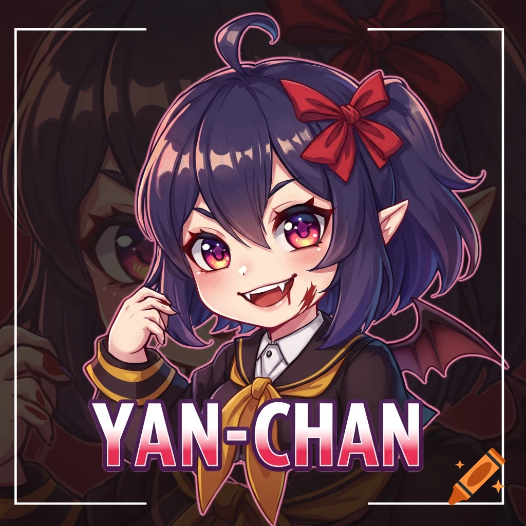Vtuber logo of yandere Yan-chan vampire with ribbon on Craiyon