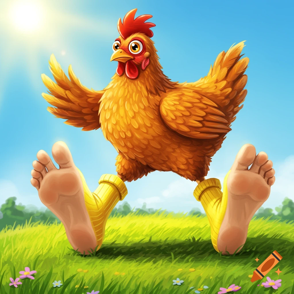 Chicken with big human feet on Craiyon