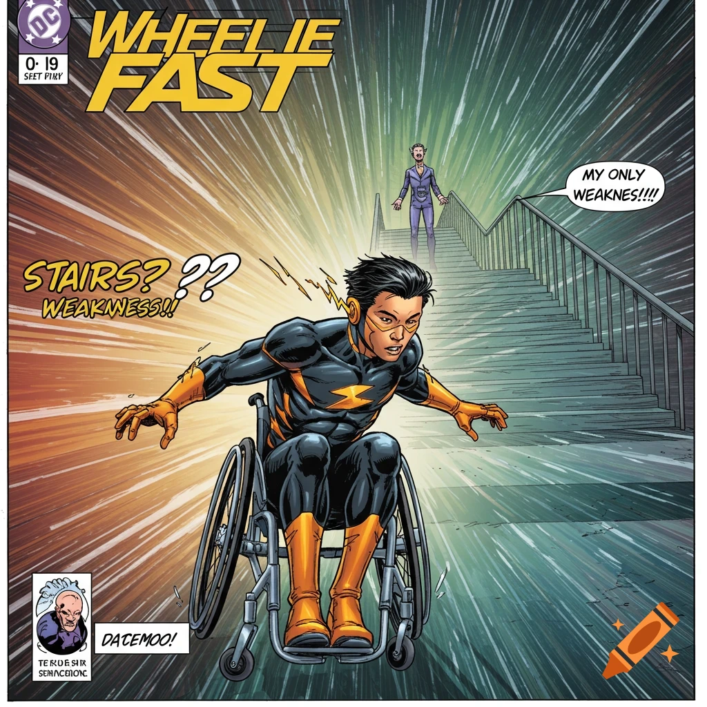 Comic book cover of Wheelie Fast, an Asian speedster in a gleaming ...