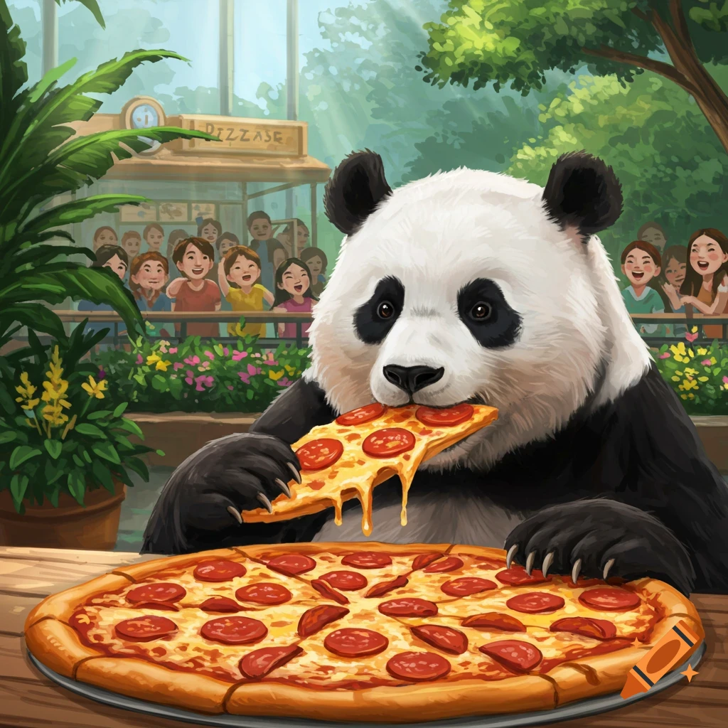Panda eating pizza at the zoo on Craiyon