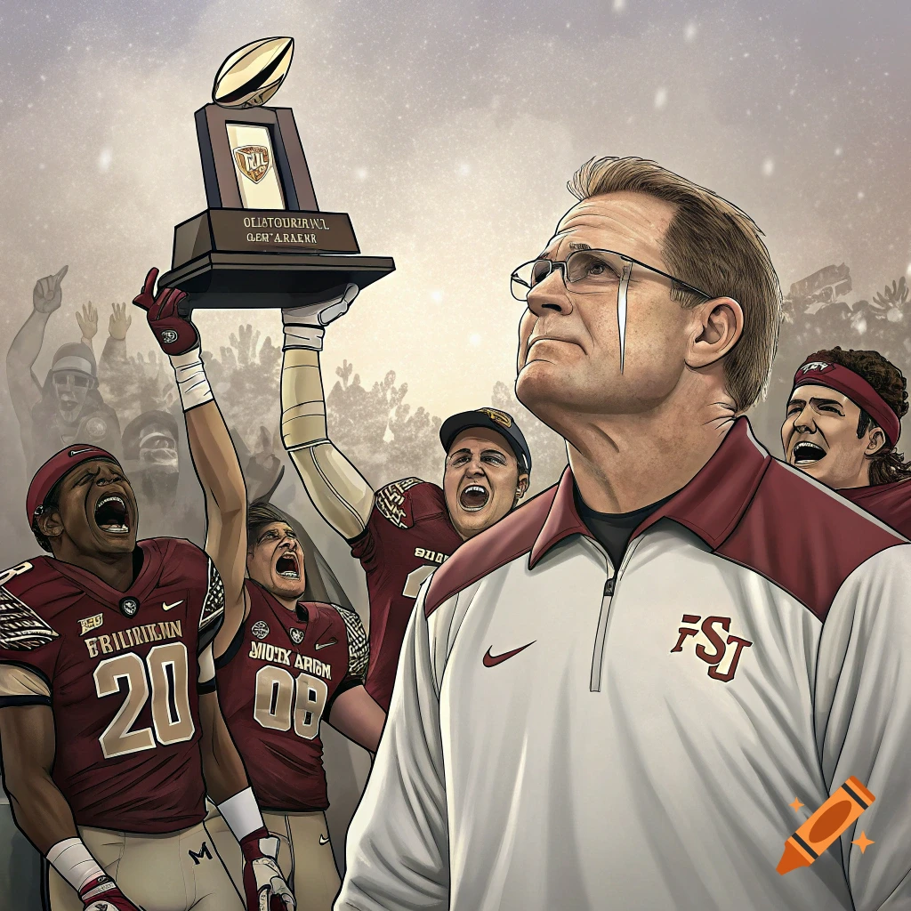 Gus Malzahn crying in an FSU shirt, UCF football team celebrating a ...