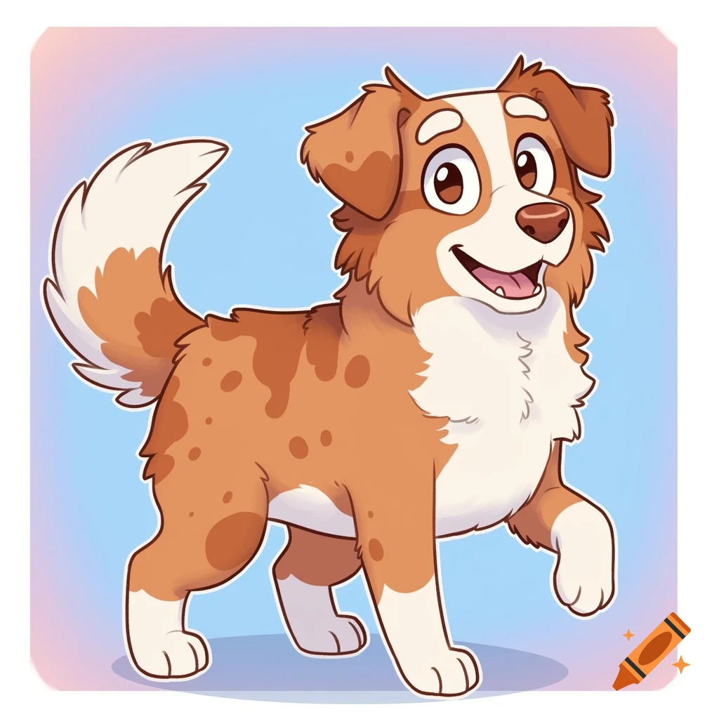 A cute cartoon illustration of a red merle Australian Shepherd dog. on ...