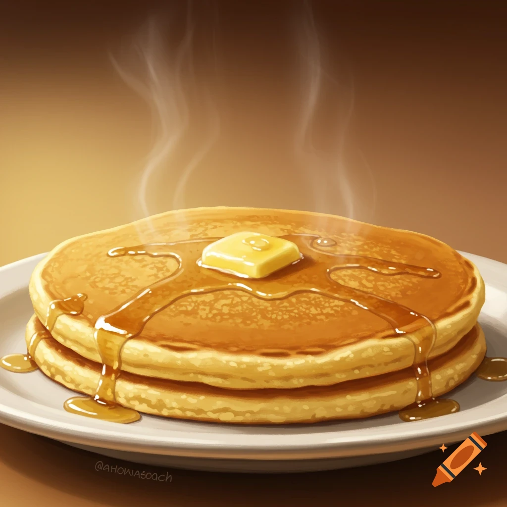 A stack of pancakes with syrup and butter, marked with $10. on Craiyon