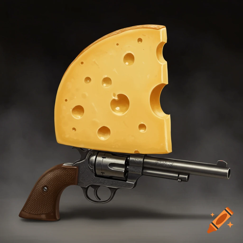 Slice of swiss cheese on a gun on Craiyon