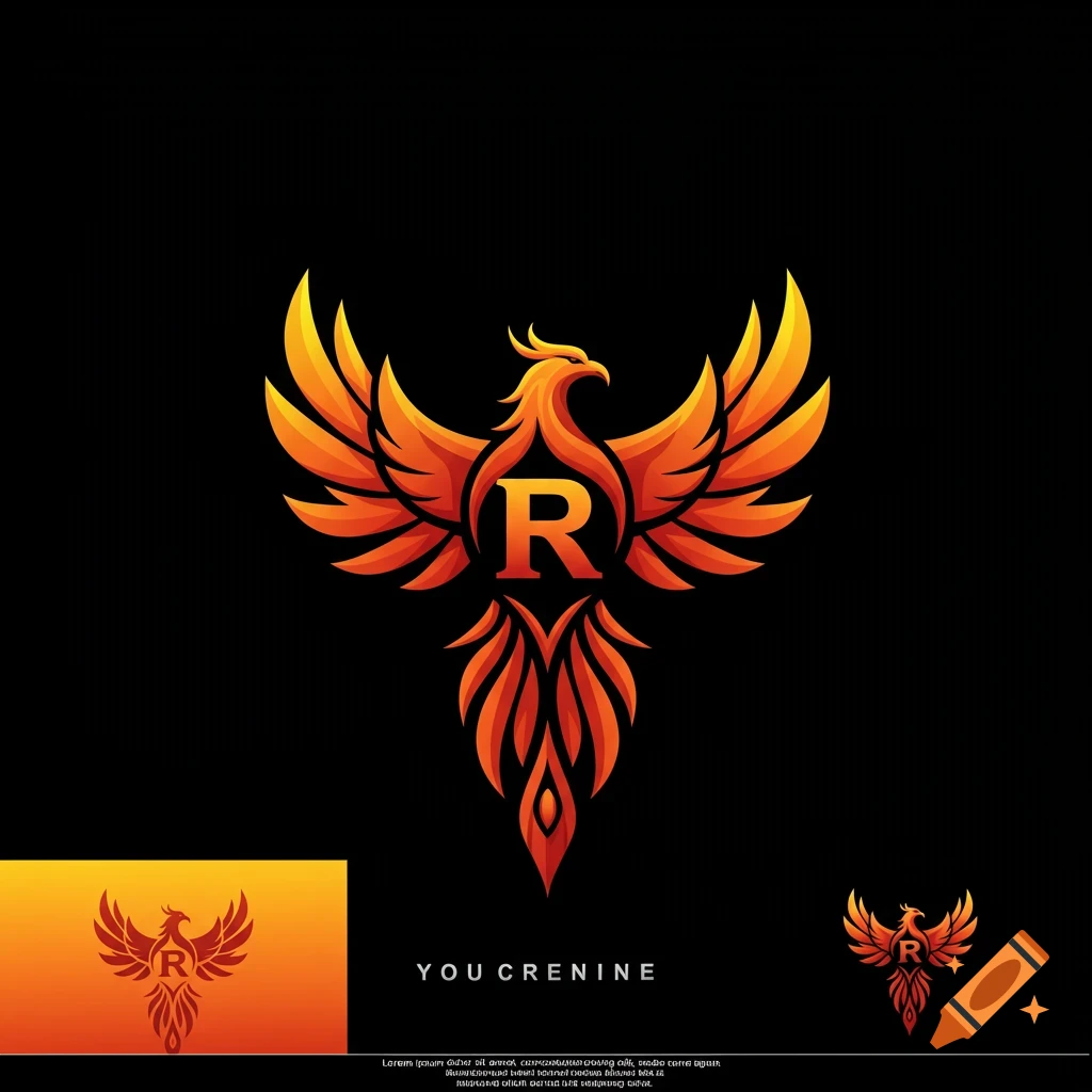 Orange and red phoenix logo with the letter R on its chest. on Craiyon