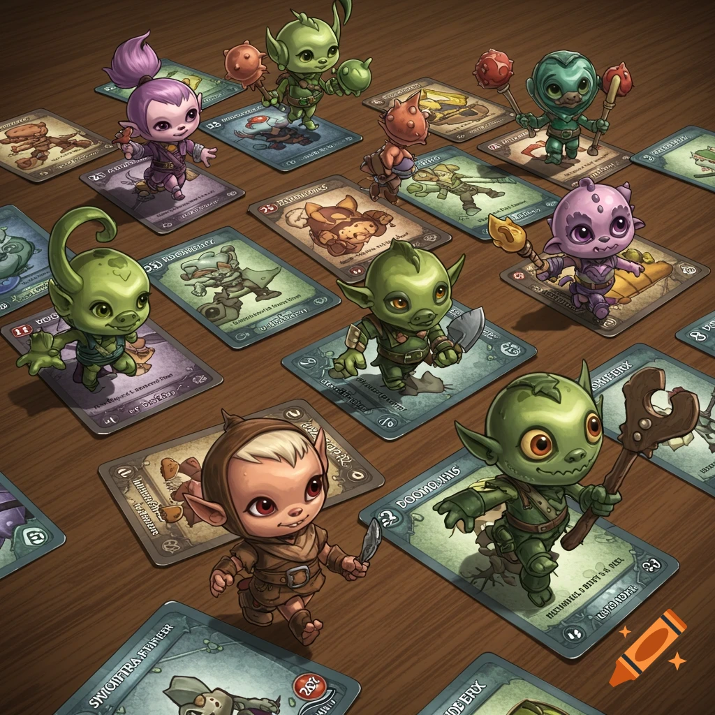 Fantasy oracle cards, their box, and vegetables are on a table. on Craiyon