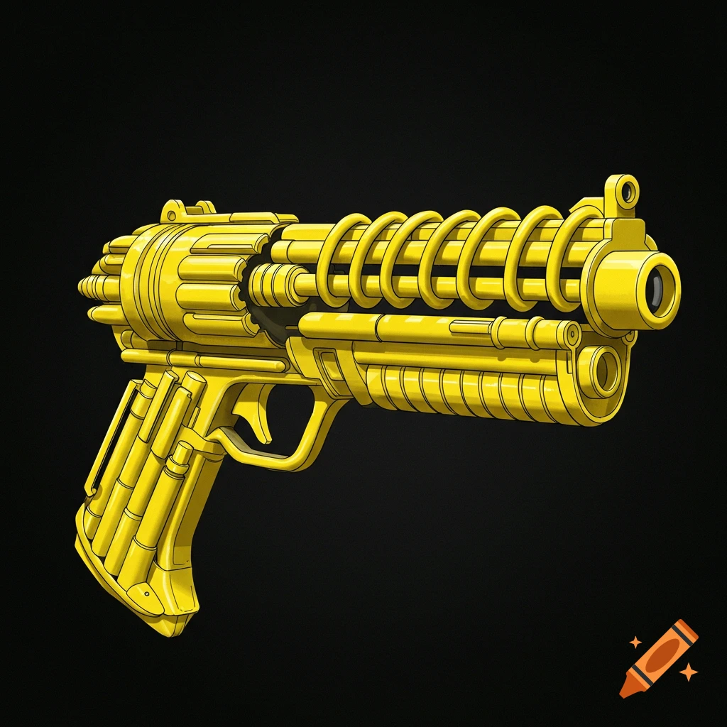 Ray gun assembled from yellow pens on Craiyon