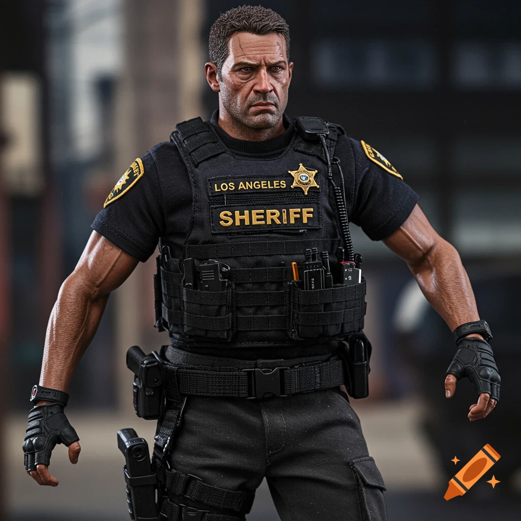 Photorealistic action figure of a Los Angeles Sheriff in uniform and ...