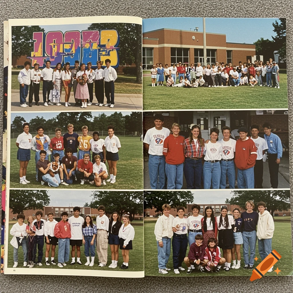 A vintage high school yearbook page with multiple group photos of ...