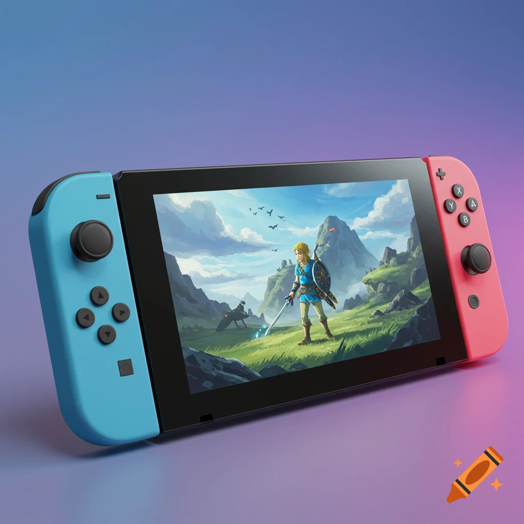 A close-up of a Nintendo Switch displaying The Legend of Zelda: Breath ...