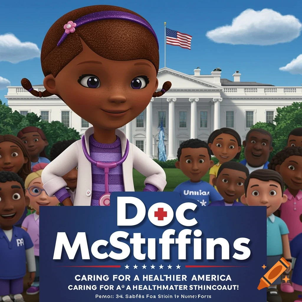 Cartoon character Doc McStuffins with children in front of the White ...