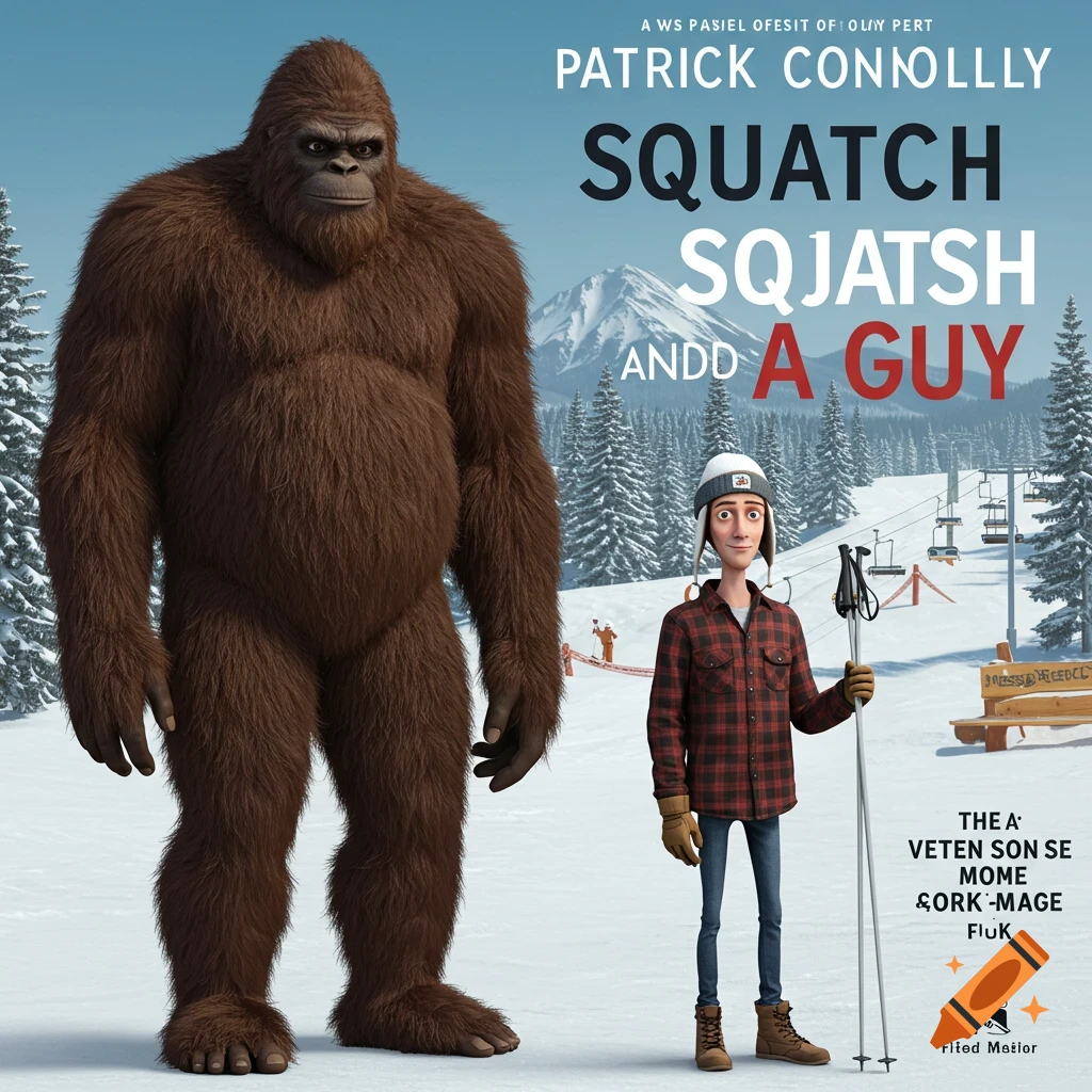 Squatch and a Guy book cover featuring Bigfoot and a man in a ski ...
