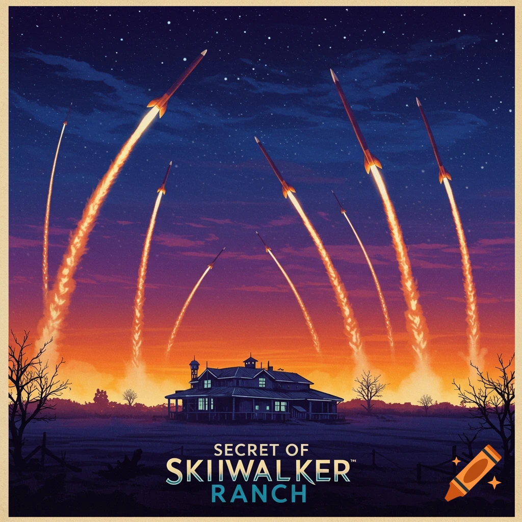 Secret of Skinwalker Ranch TV show poster with rockets on Craiyon