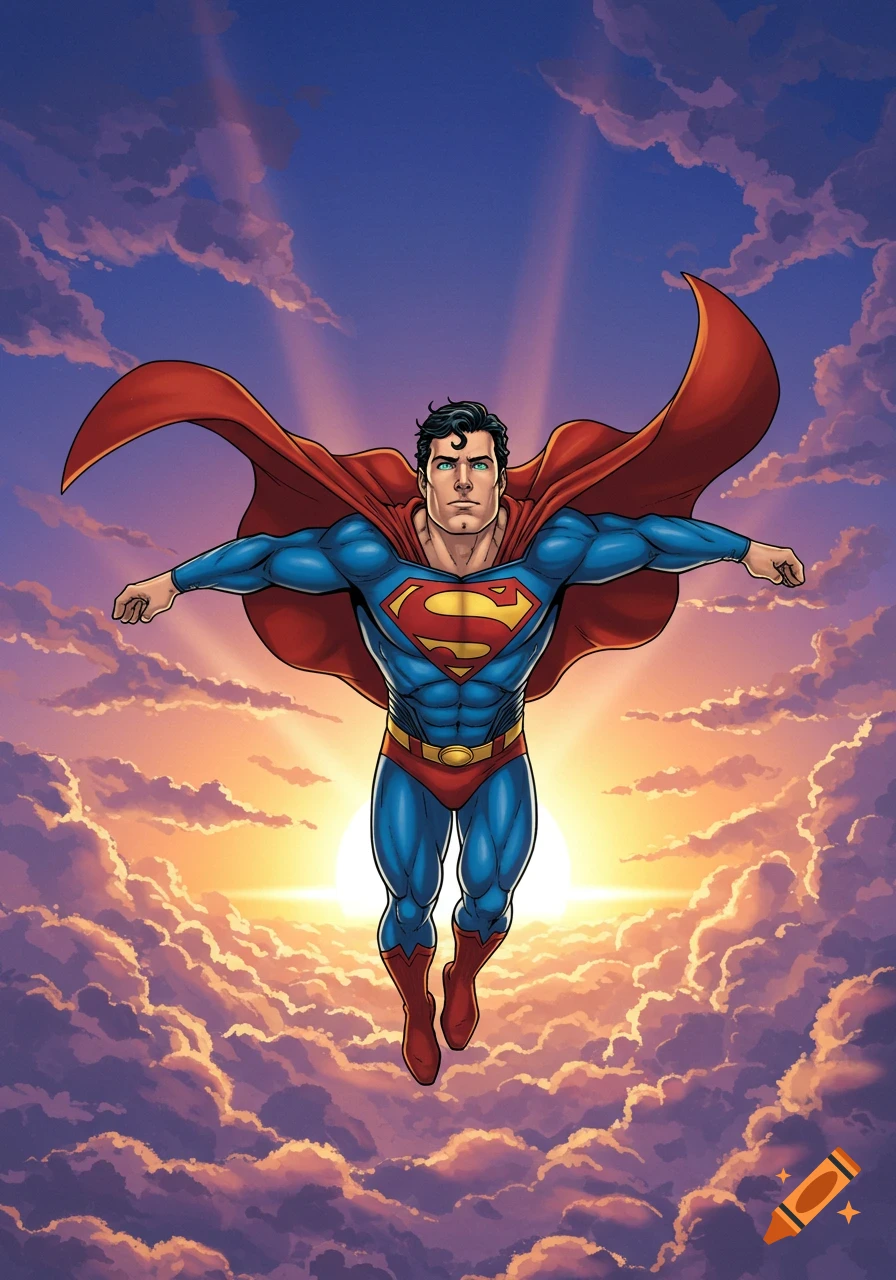 Superman flying high above Earth in the vast expanse of space, depicted ...