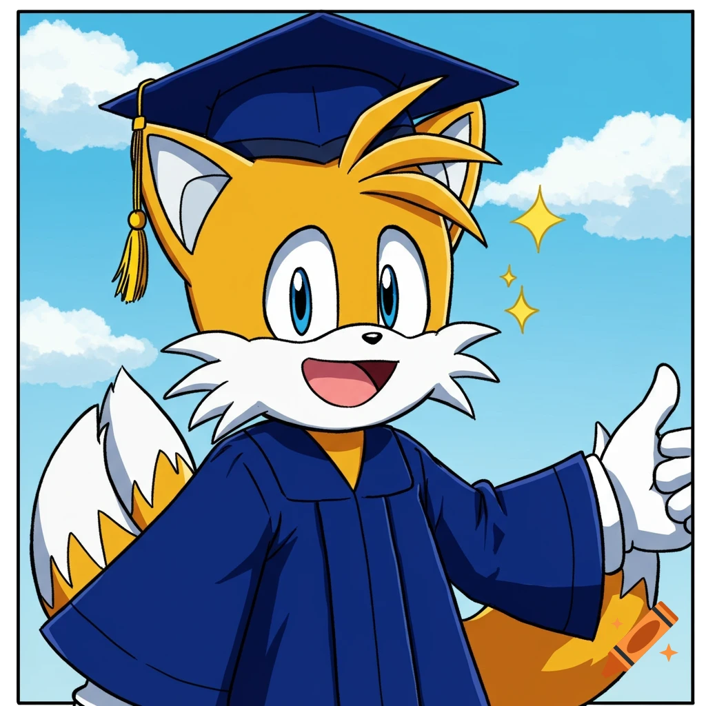 Tails from Sonic in graduation gown on Craiyon