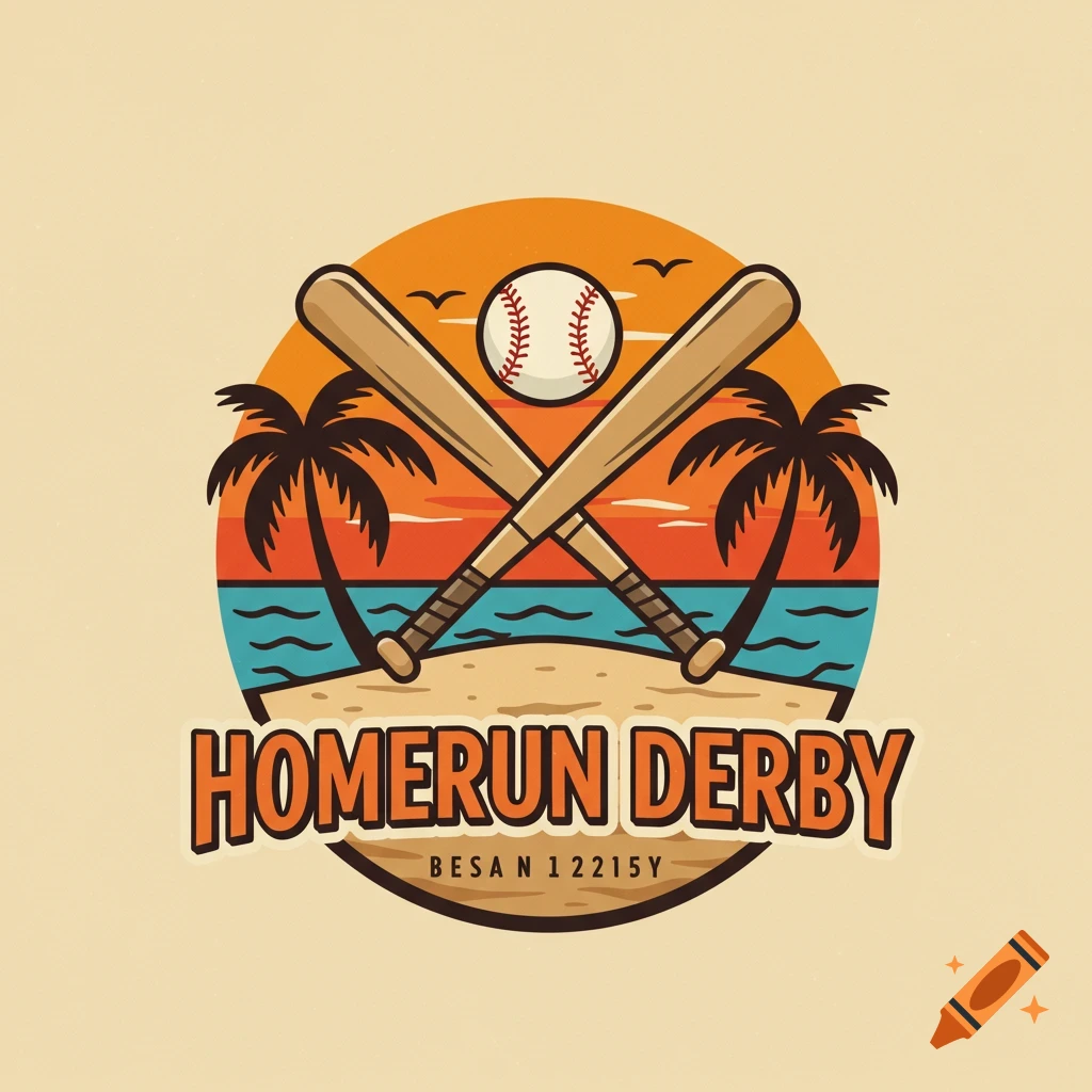 Baseball homerun derby logo on the beach with tropical vibes on Craiyon