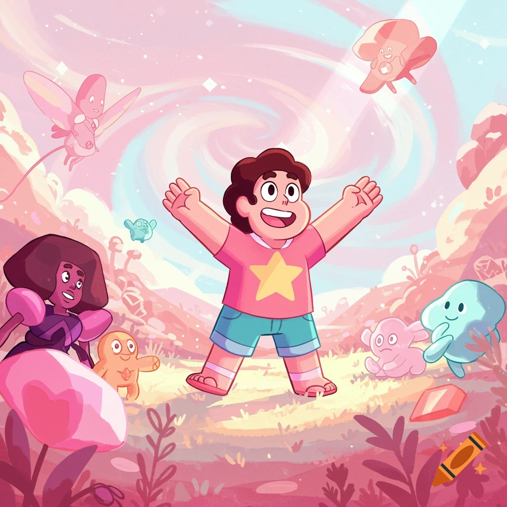 Cartoon characters Steven Universe and Lynn Loud Jr. asleep on a cozy ...