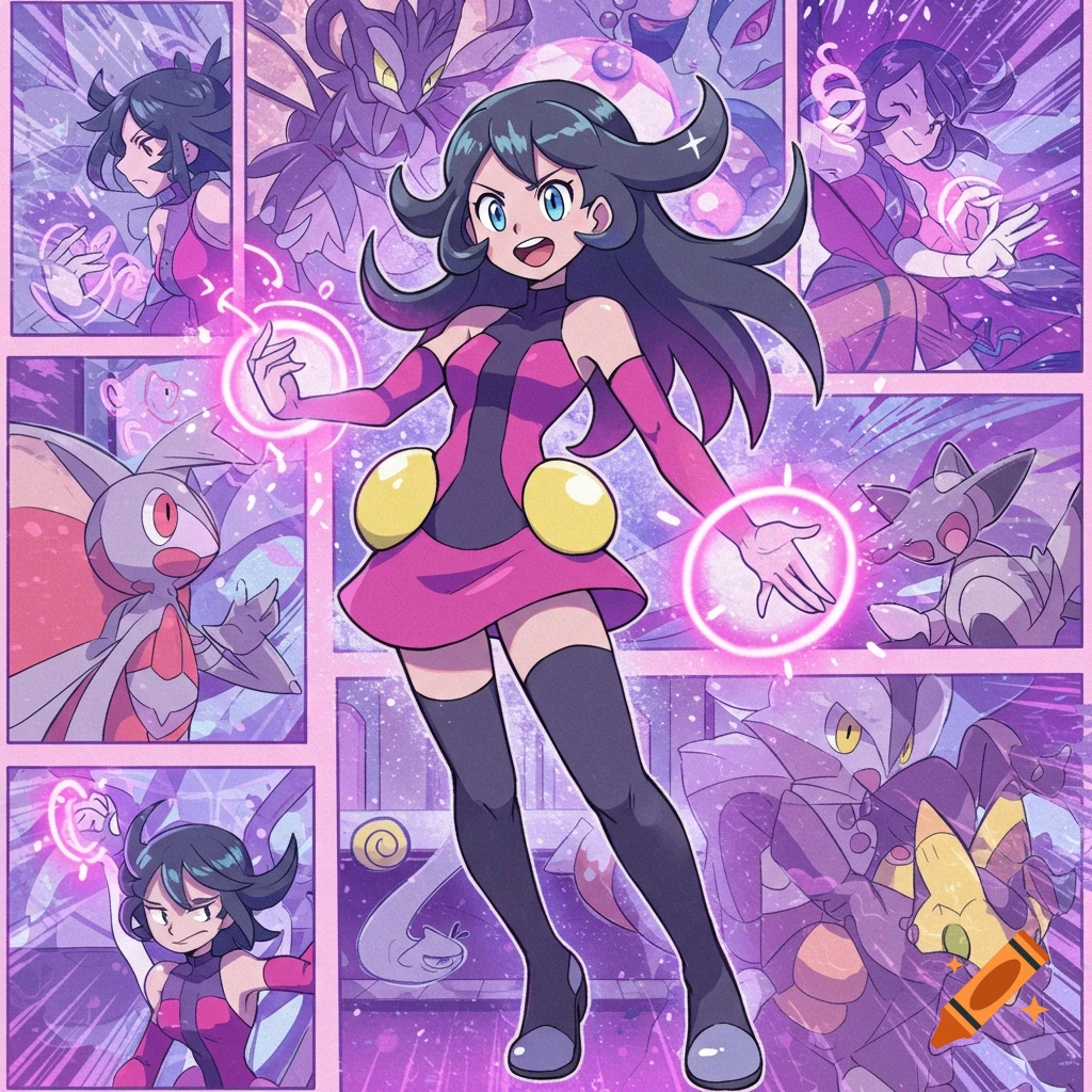 Sabrina, Pokémon gym leader, anime and manga collage on Craiyon