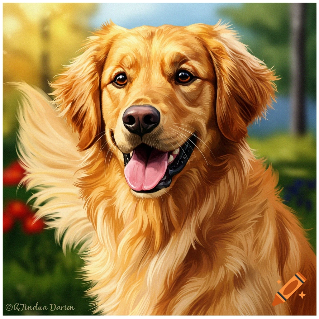 Illustration of a golden retriever dog looking back over its shoulder ...
