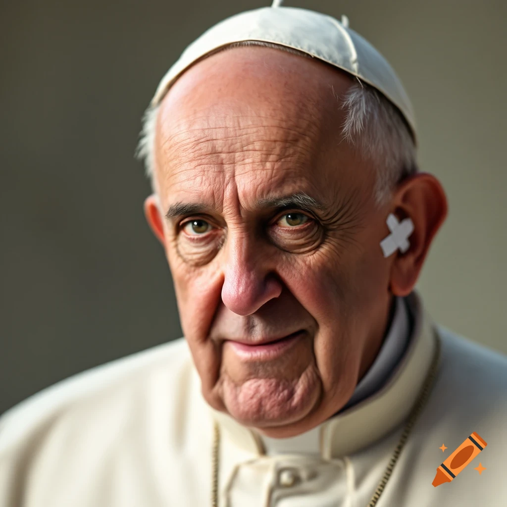 Portrait of Pope Francis with a bandaid on his ear on Craiyon
