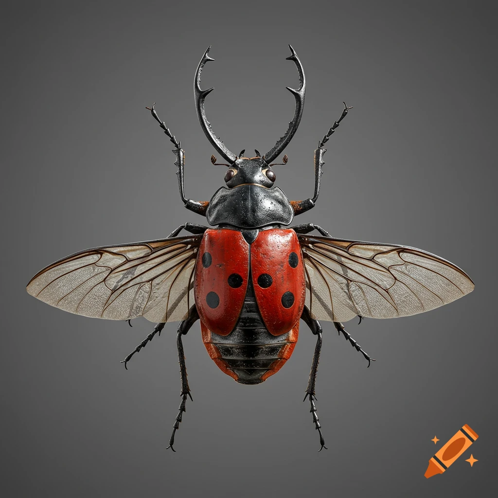 Metal ladybug-shaped chirper with beetle-like wings and segmented legs ...