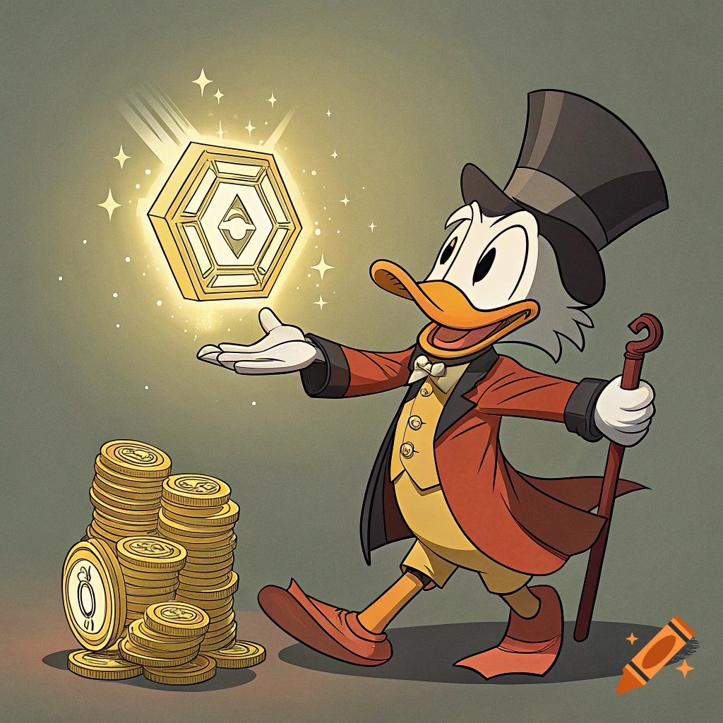 Scrooge McDuck swimming in a vault filled with gold coins and stacks of comic books. on Craiyon