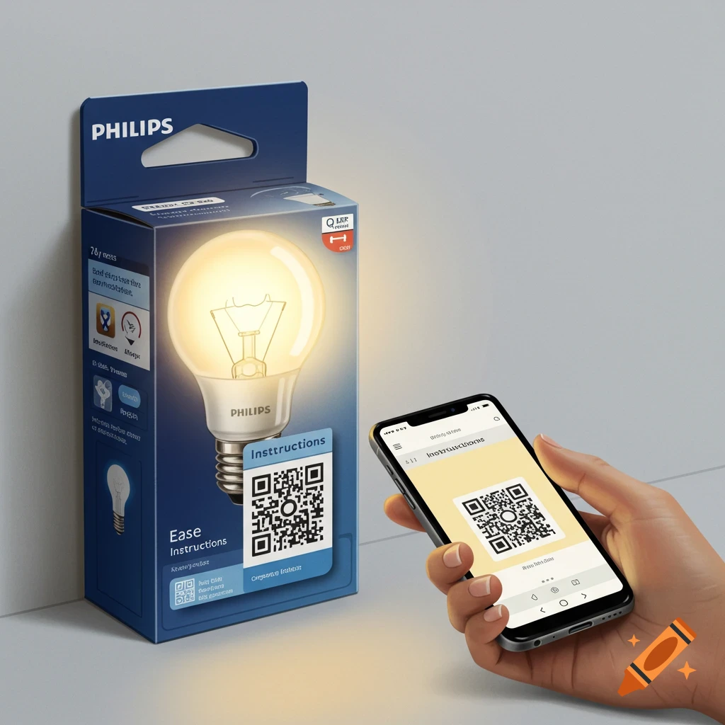 Philips light bulb with QR code and instructions on Craiyon