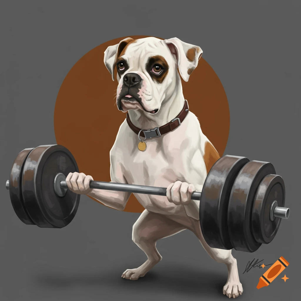 Boxer dog lifting weights on Craiyon