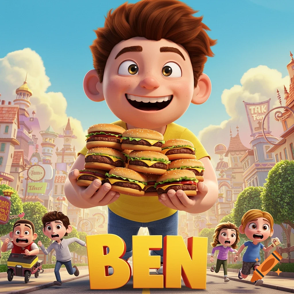 Pixar-style movie poster for a movie called 'Ben' featuring a fat ...