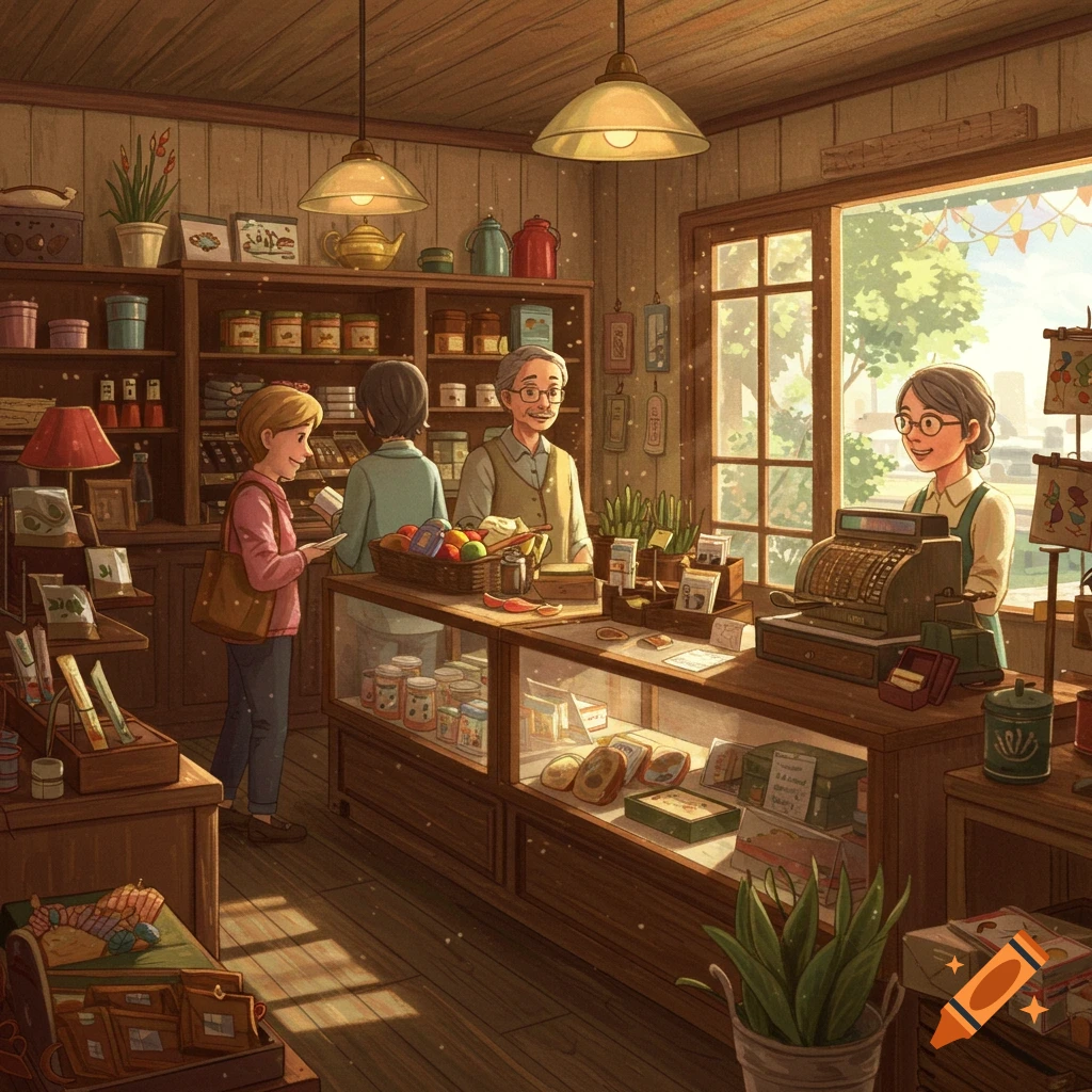 People shopping in a cozy store. on Craiyon