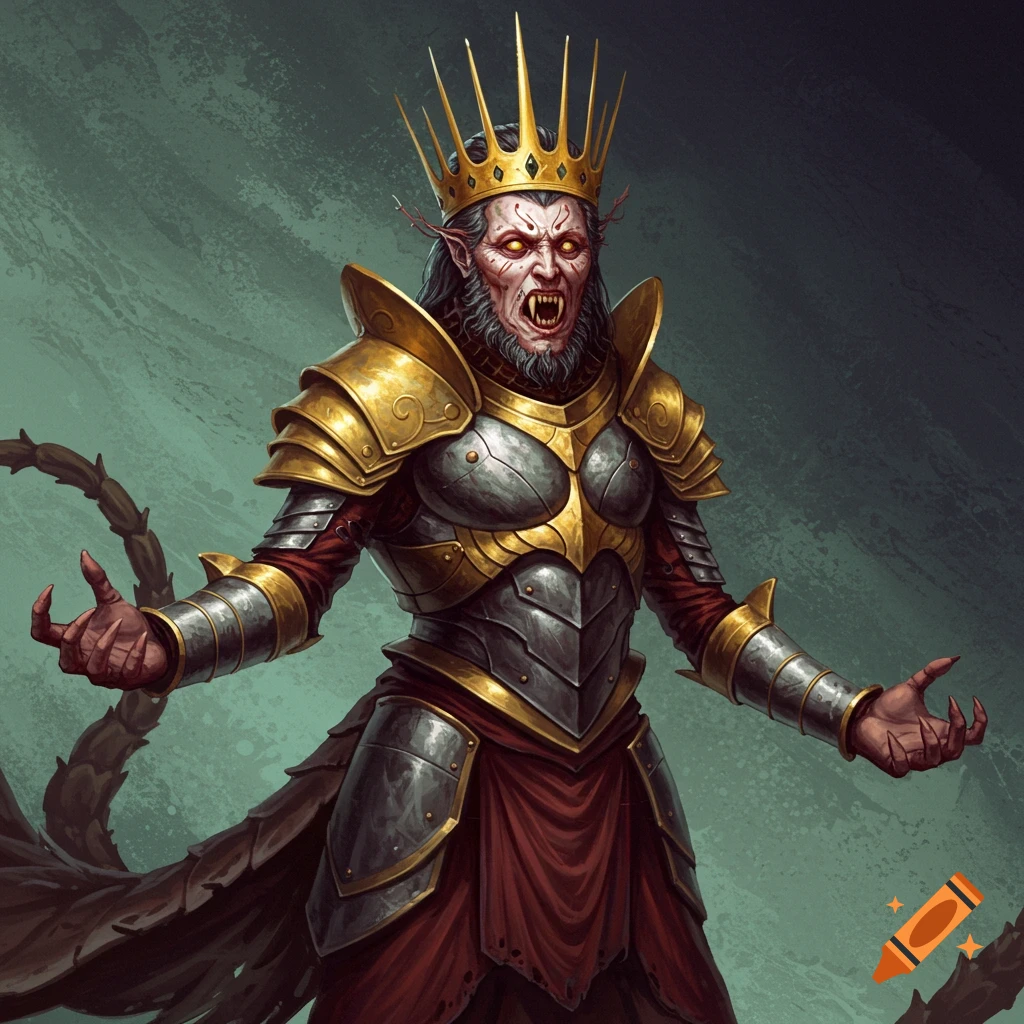 Locust-like creature with golden crowns, man's face, woman's hair, lion ...