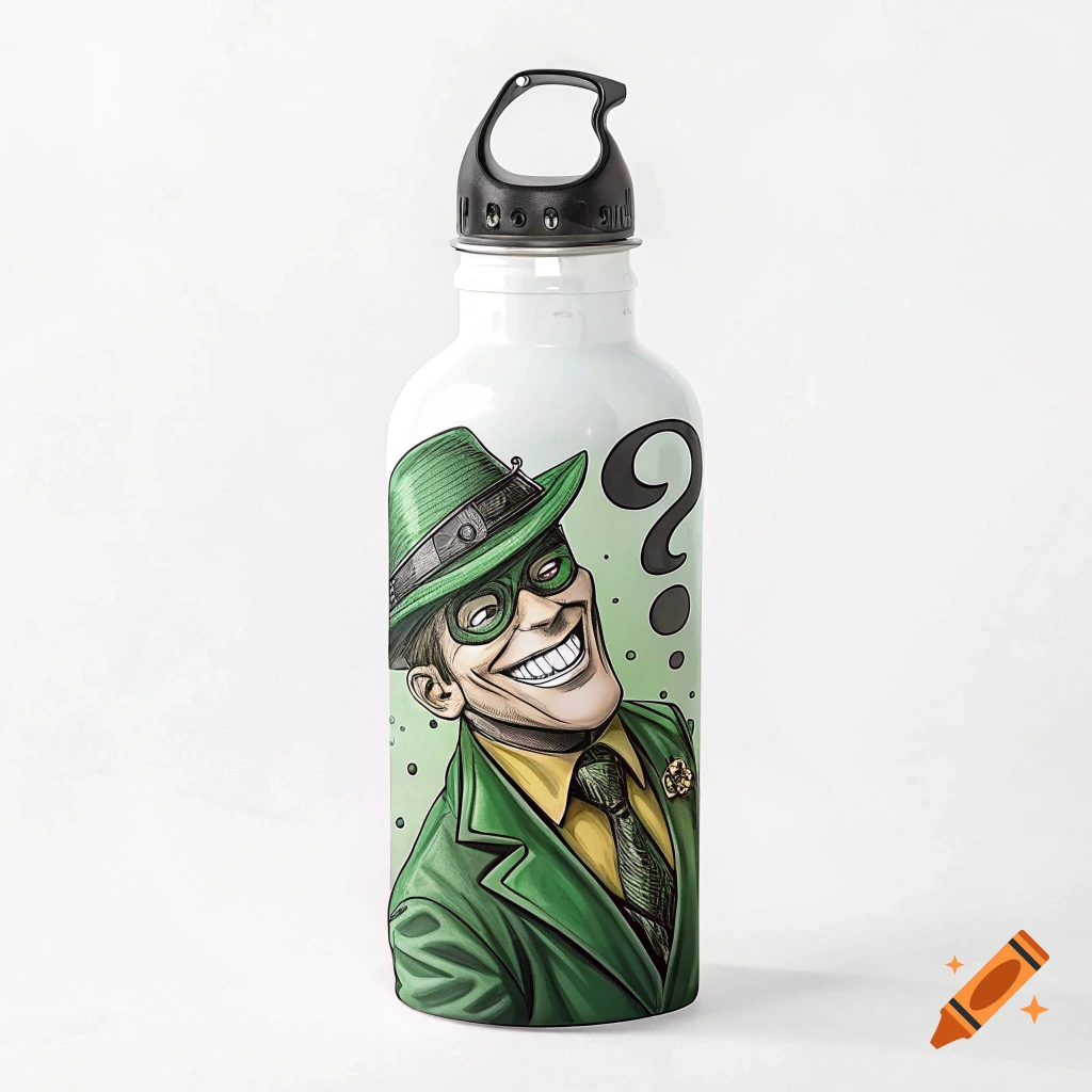 Illustration of The Riddler character from Batman on a water bottle ...