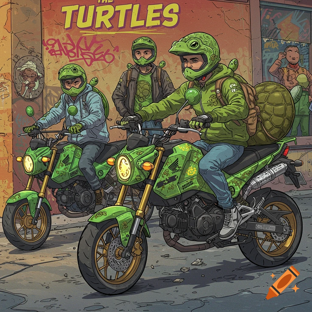 Honda Grom motorcycle gang called the turtles on Craiyon