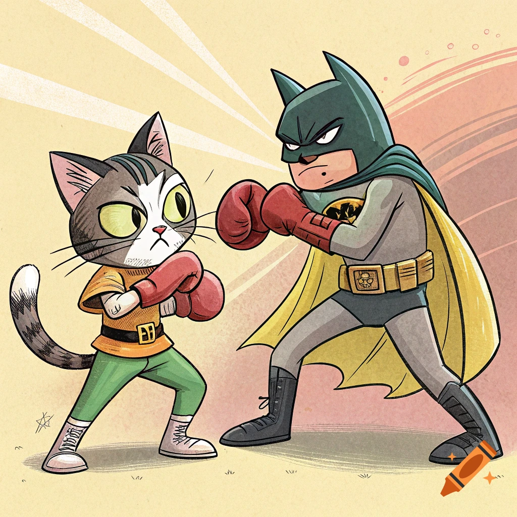 Anime cat boxing Robin from Teen Titans Go on Craiyon