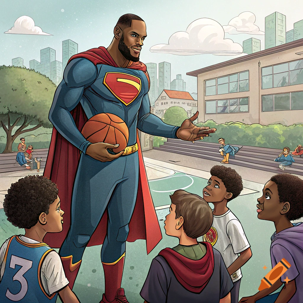 LeBron James as a superhero in a comic book on Craiyon