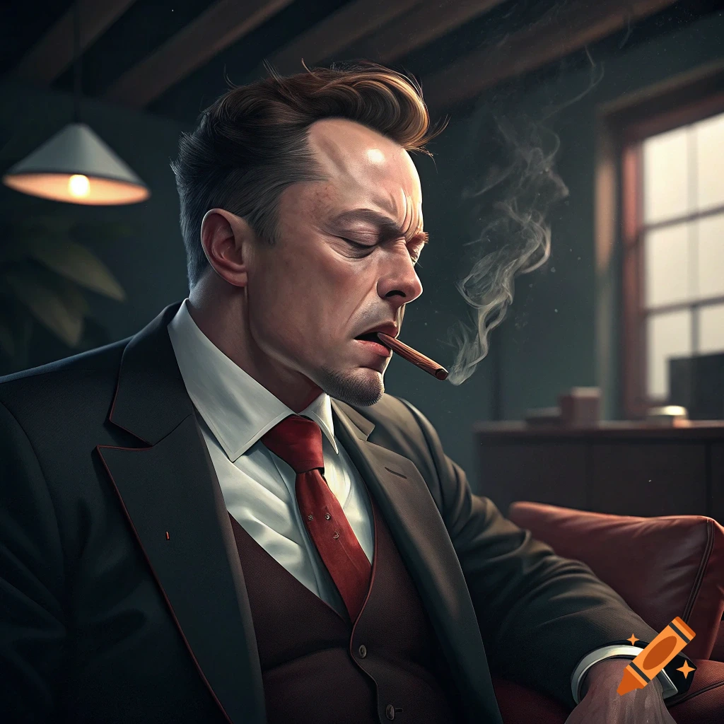 A man resembling Elon Musk stands next to a large pyramid of gold bars ...