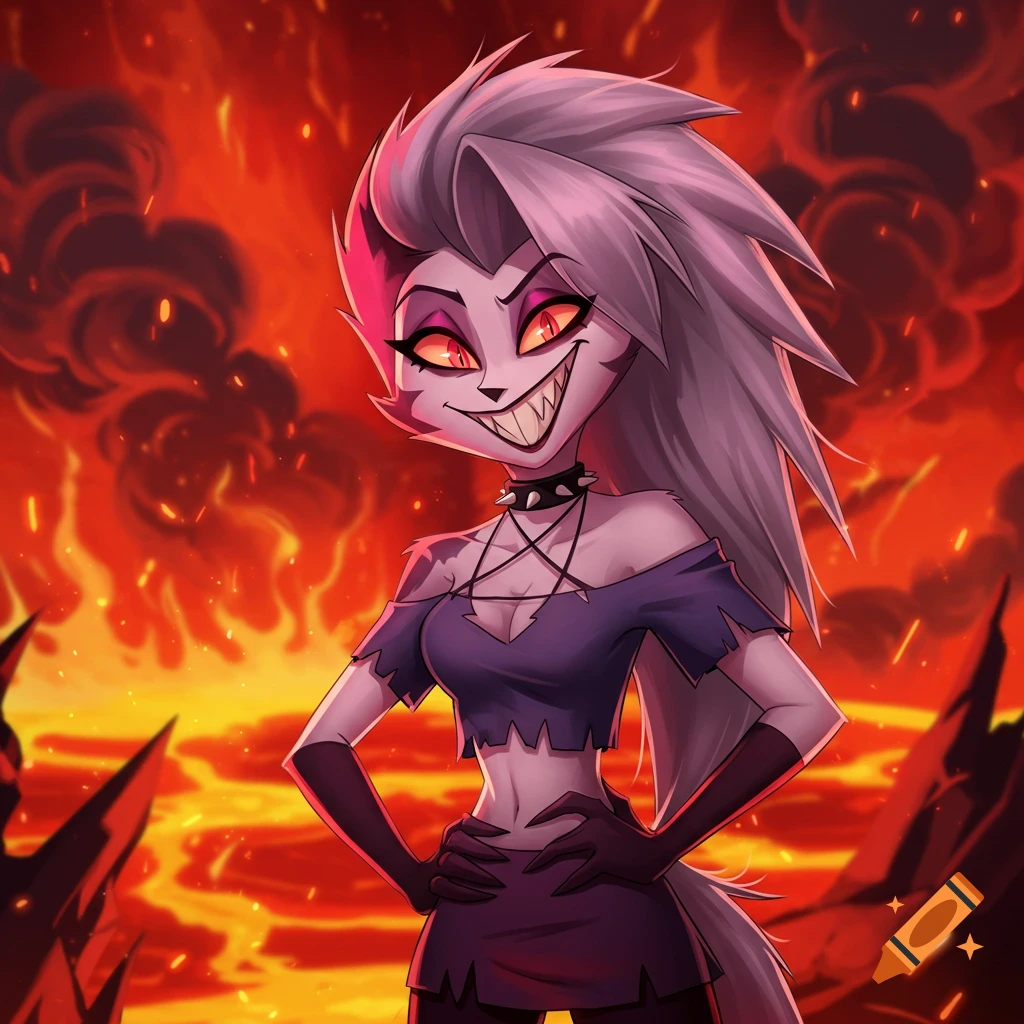 An illustration of Loona from Helluva Boss, a hellhound woman with ...