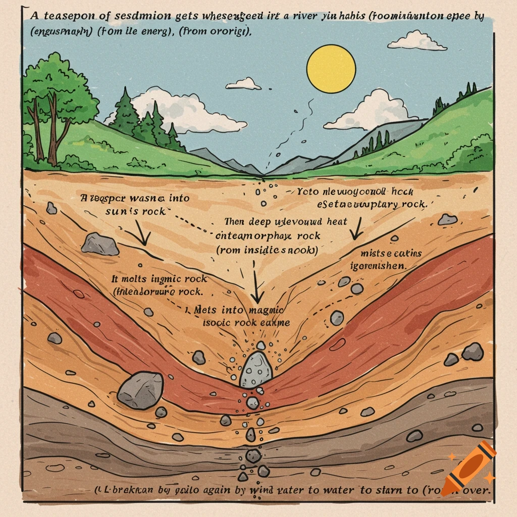 Outlined drawing of the rock cycle: sediment, sedimentary rock ...