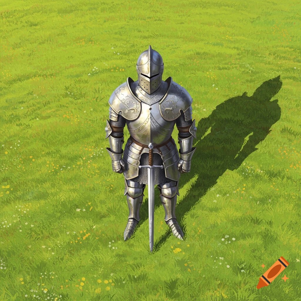 Knight in armor, overhead view on Craiyon