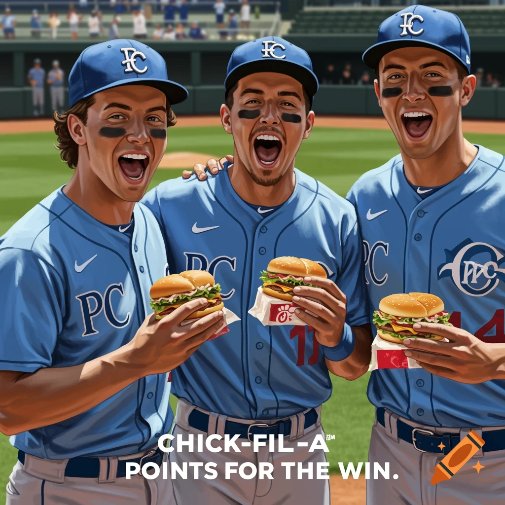 PC Baseball players with Chick-fil-A sandwiches on Craiyon