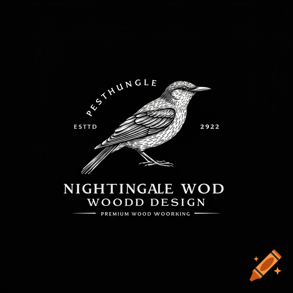 Nightingale Wood Design logo featuring nightingale silhouette on Craiyon