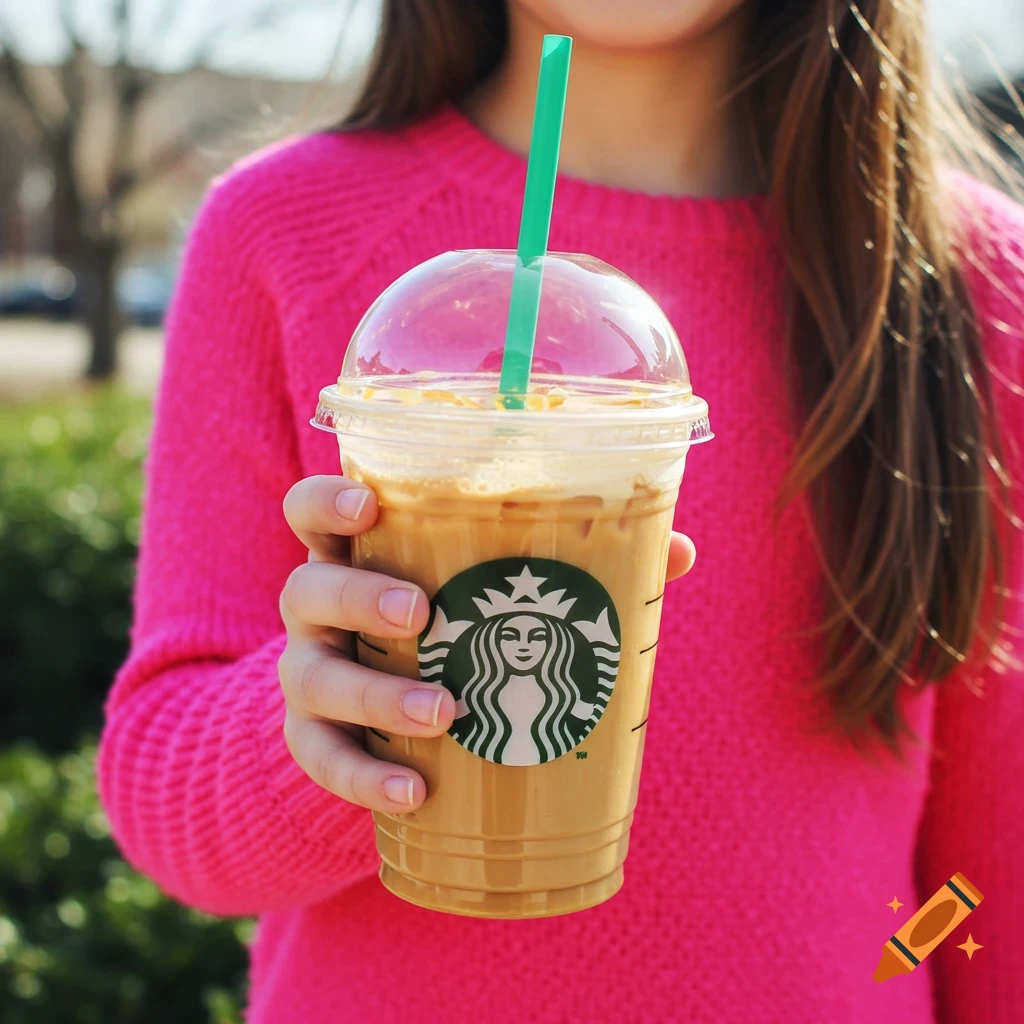 Hand holding a Starbucks iced coffee cup. on Craiyon
