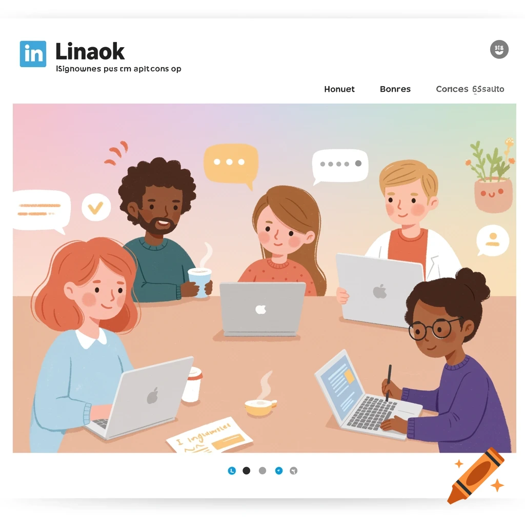 Cartoon people talking in LinkedIn banner design on Craiyon