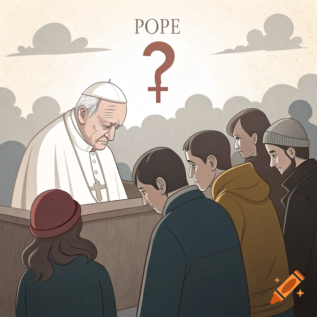 Pope's death, minimalist style, sad people looking to future pope on ...
