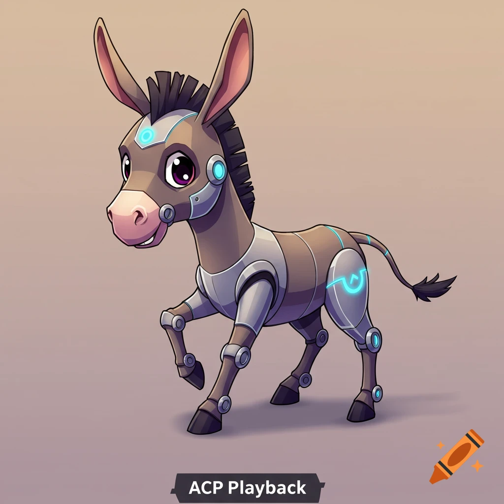 Polygonal cyborg donkey cartoon with 'ACP playback' text on Craiyon