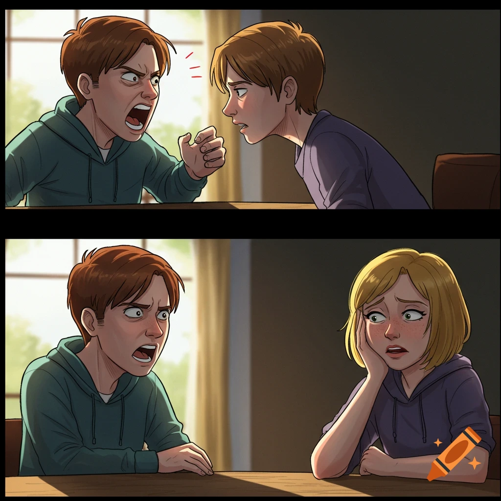 Comic strip showing argument, regret, and reconciliation between two ...