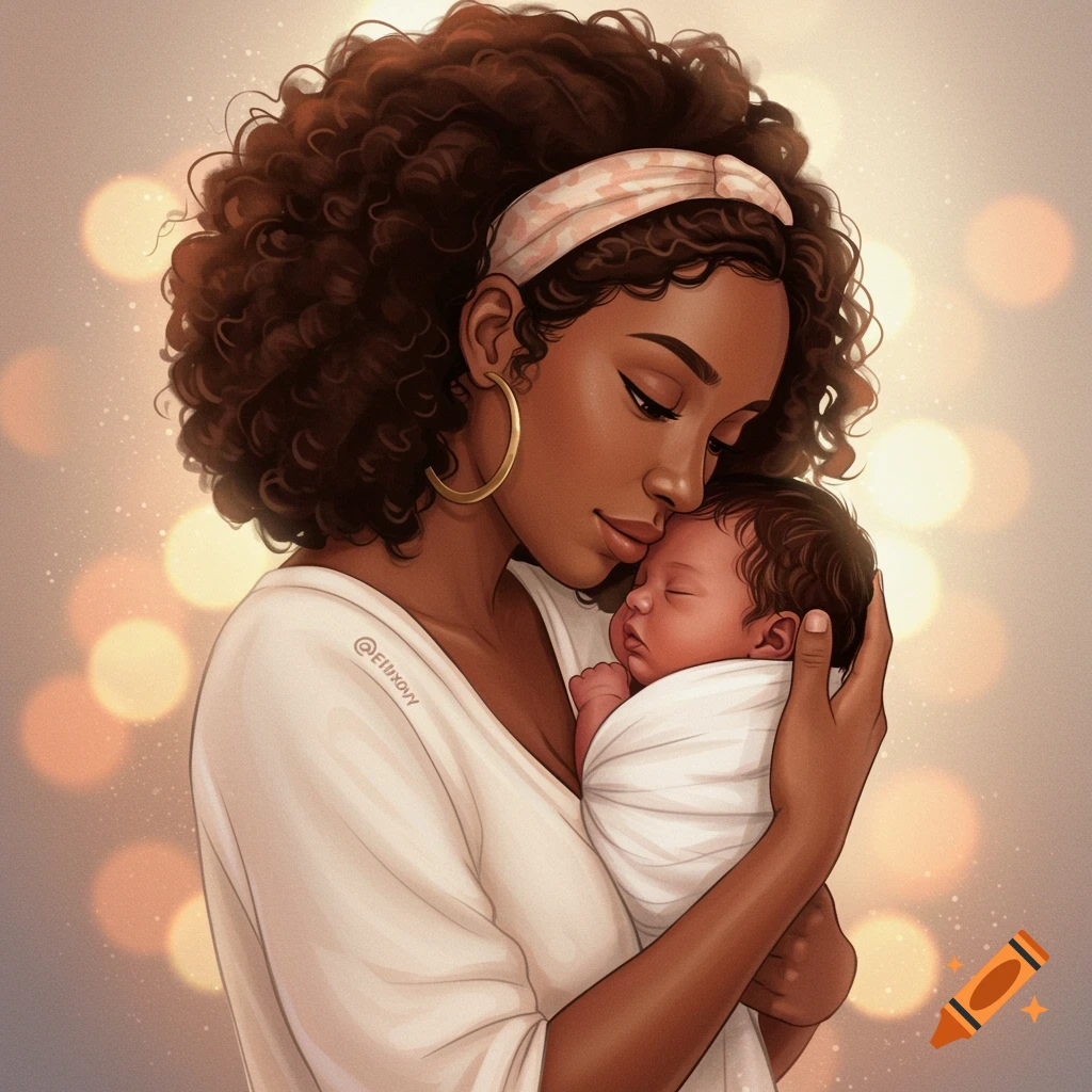 A mother cradling her newborn baby. on Craiyon