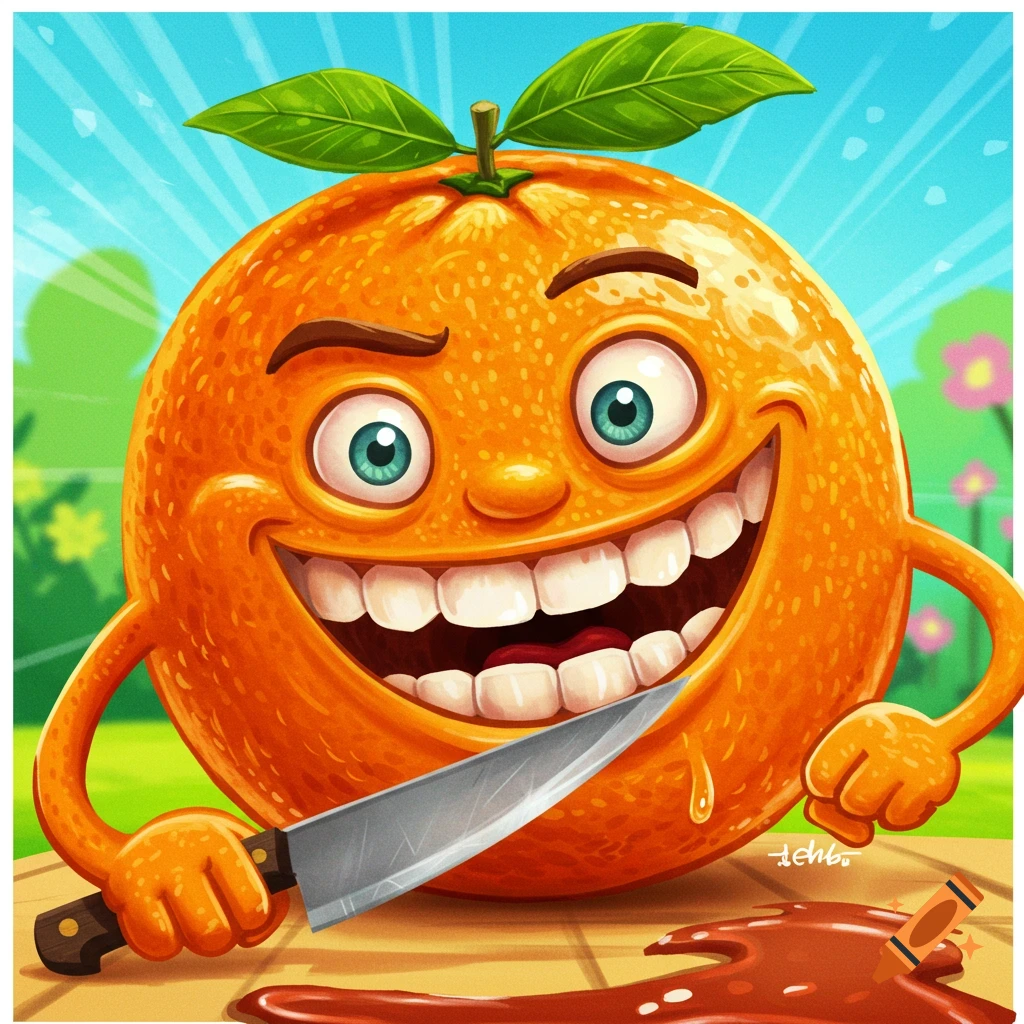 Cartoon character with an apple for a head looks surprised while ...