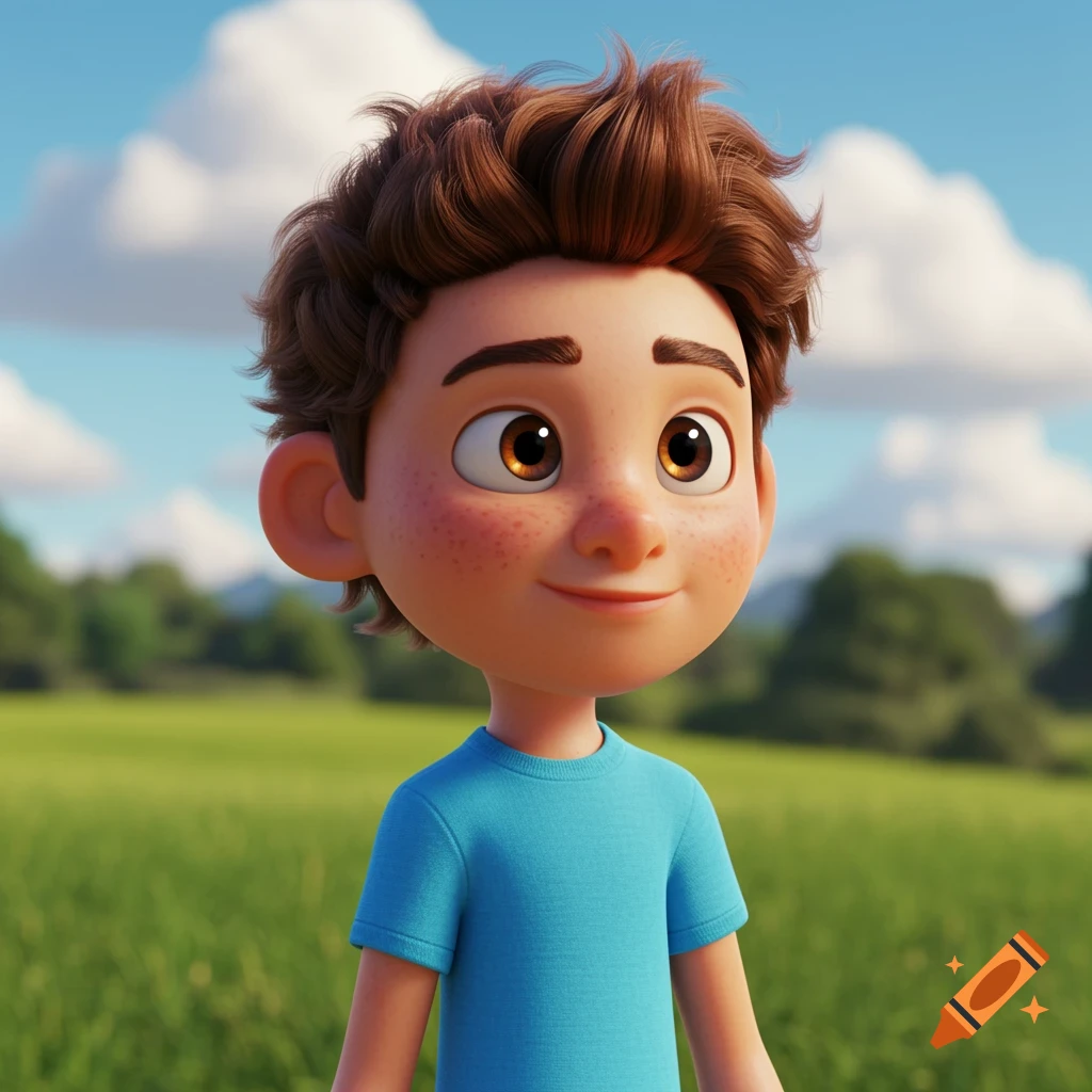 Pixar-style boy with brown hair and brown eyes on Craiyon
