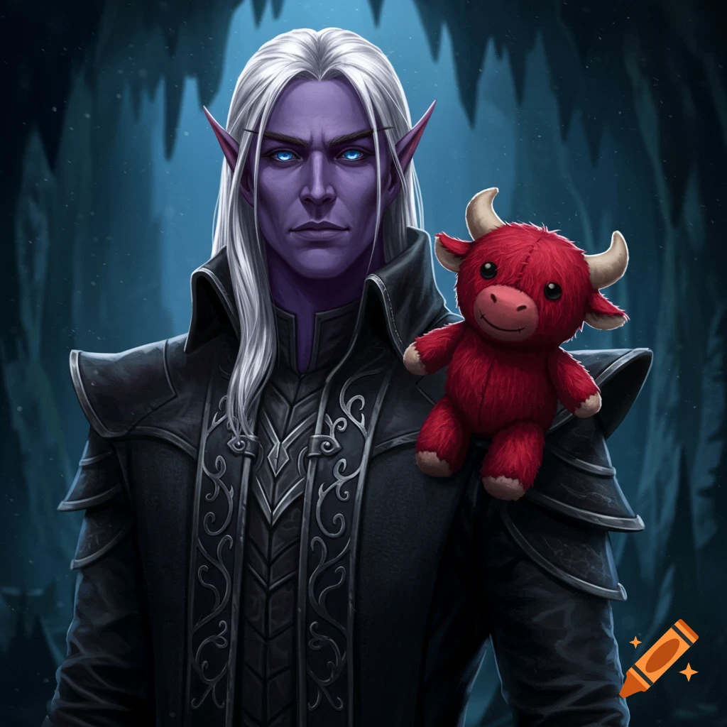Male drow elf with purple skin and blue eyes wearing dark robes on Craiyon